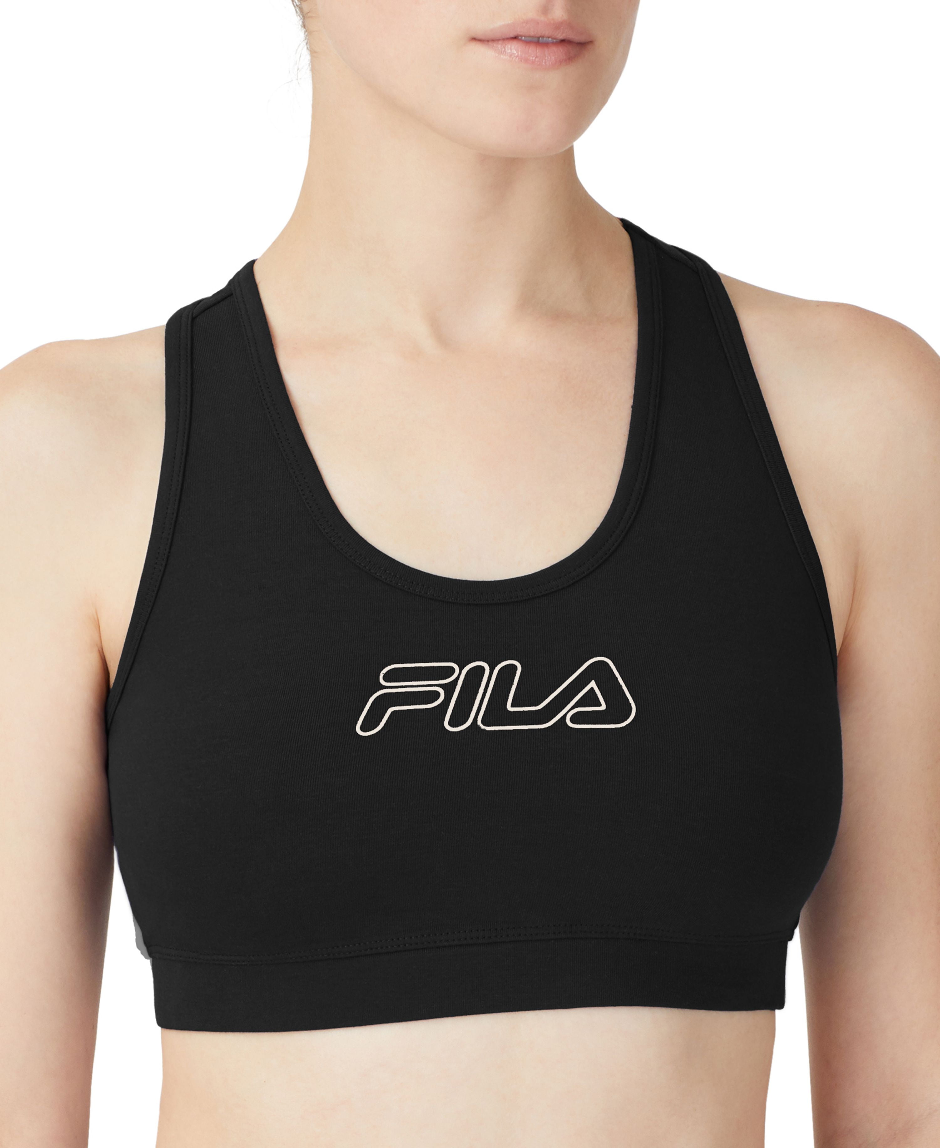 Fila Plus Size Bloom Logo Pullover Jersey Sports Bra Black Egret 4X ...