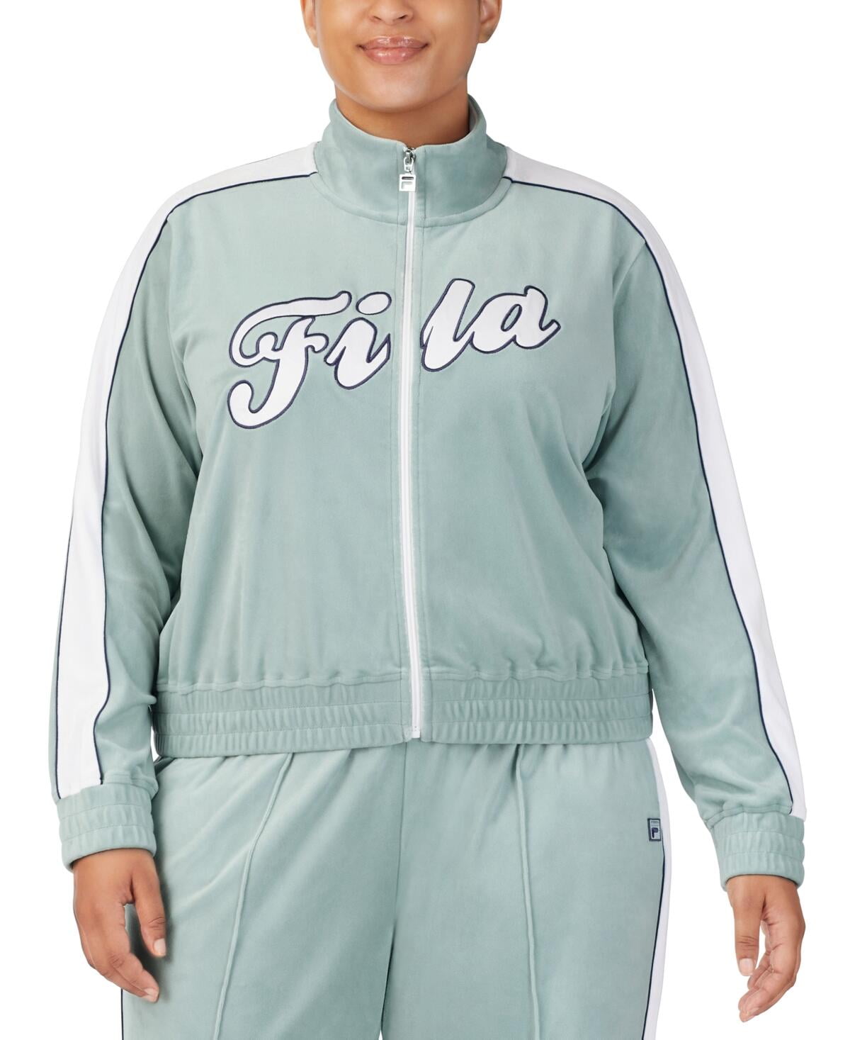 Fila Plus Size Valery Logo Zip-Front Velour Jacket Green Size 4X ...