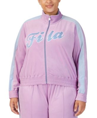 Fila Plus Size Valery Logo Zip-Front Velour Jacket Pink Size 4X ...