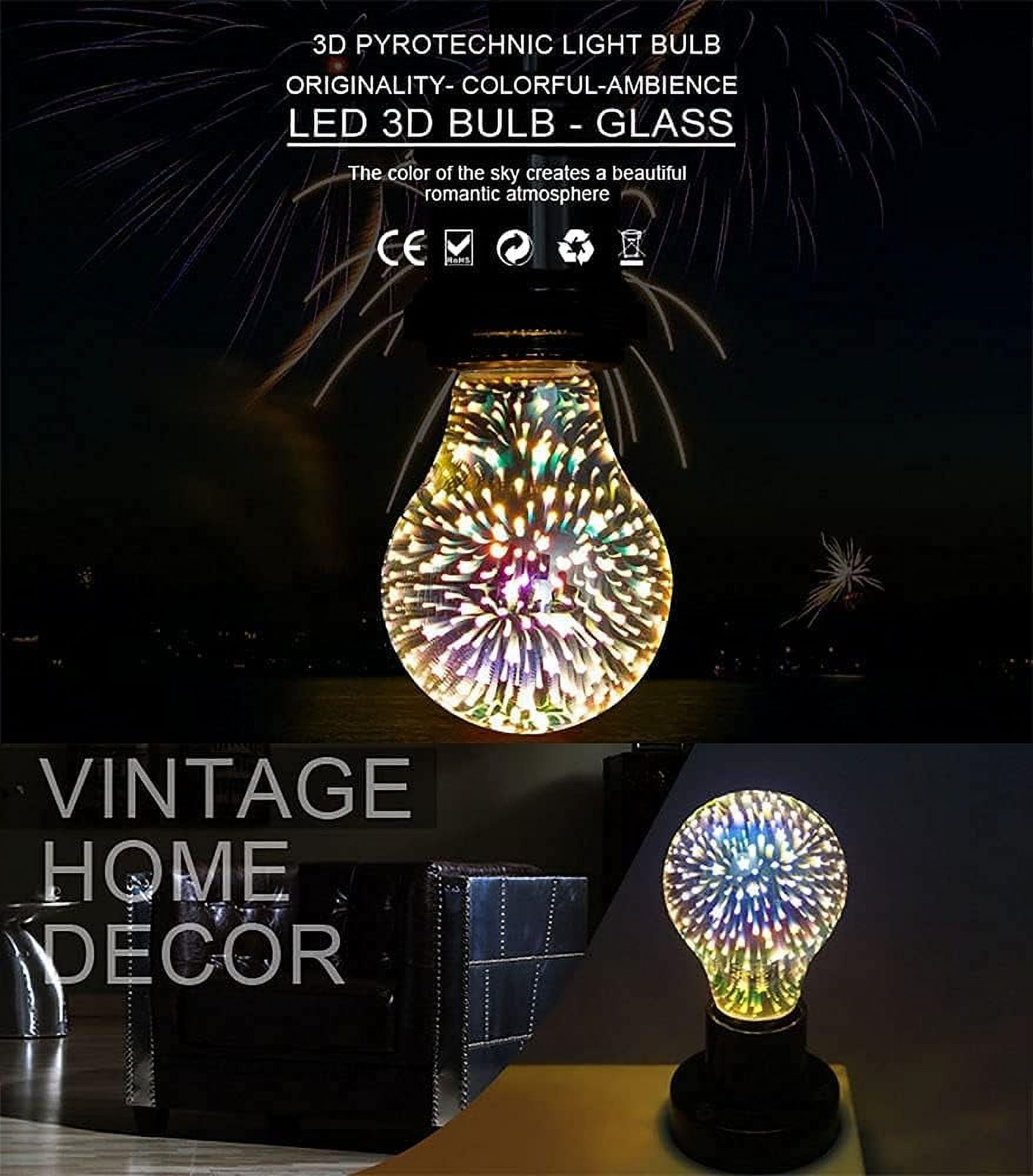 Filament Firework Bulb, 3D Effect Multicolor LED Light Bulb, A60 ...