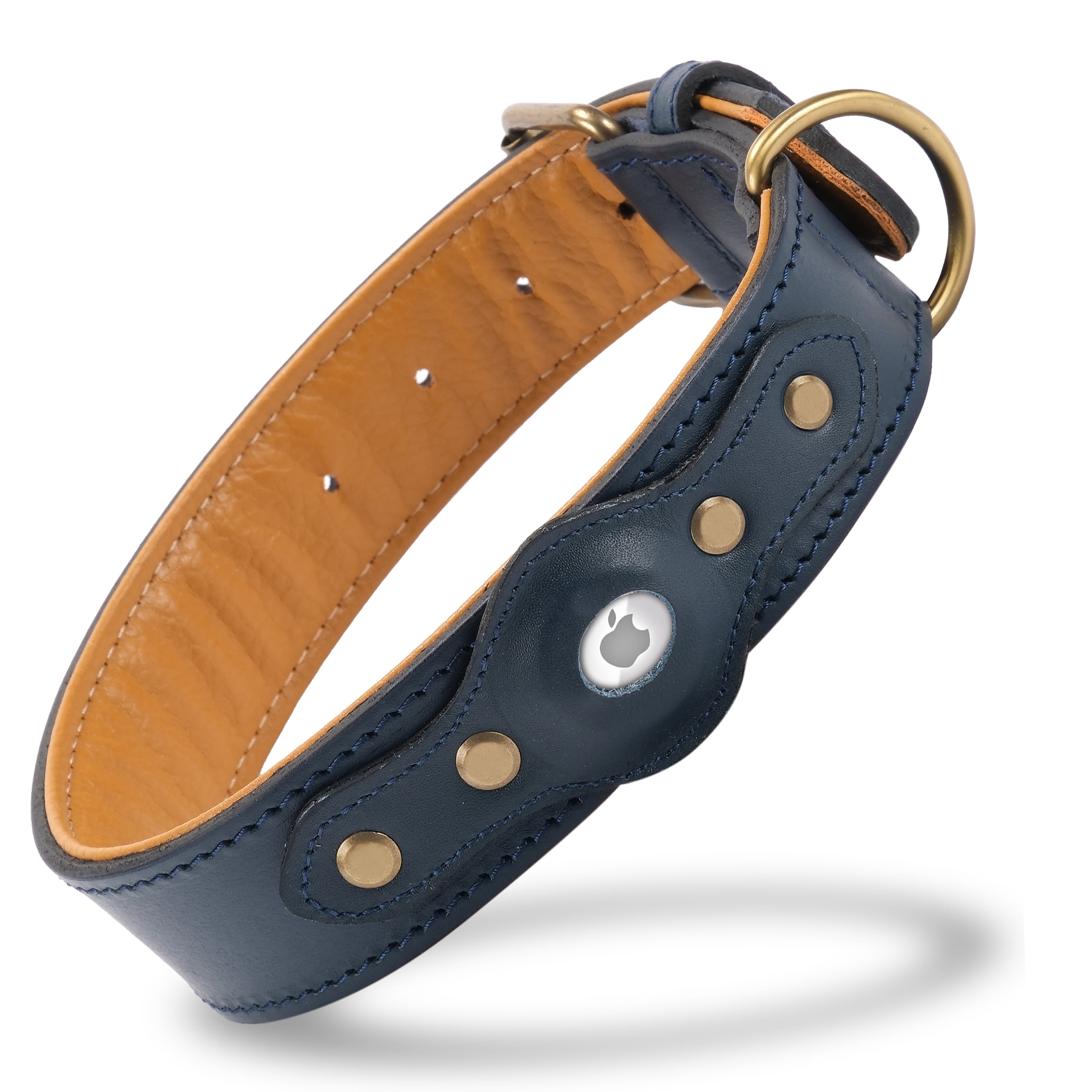 Filbert Leather Dog Collar with Airtag Holder, Upgraded Secure Airtag ...