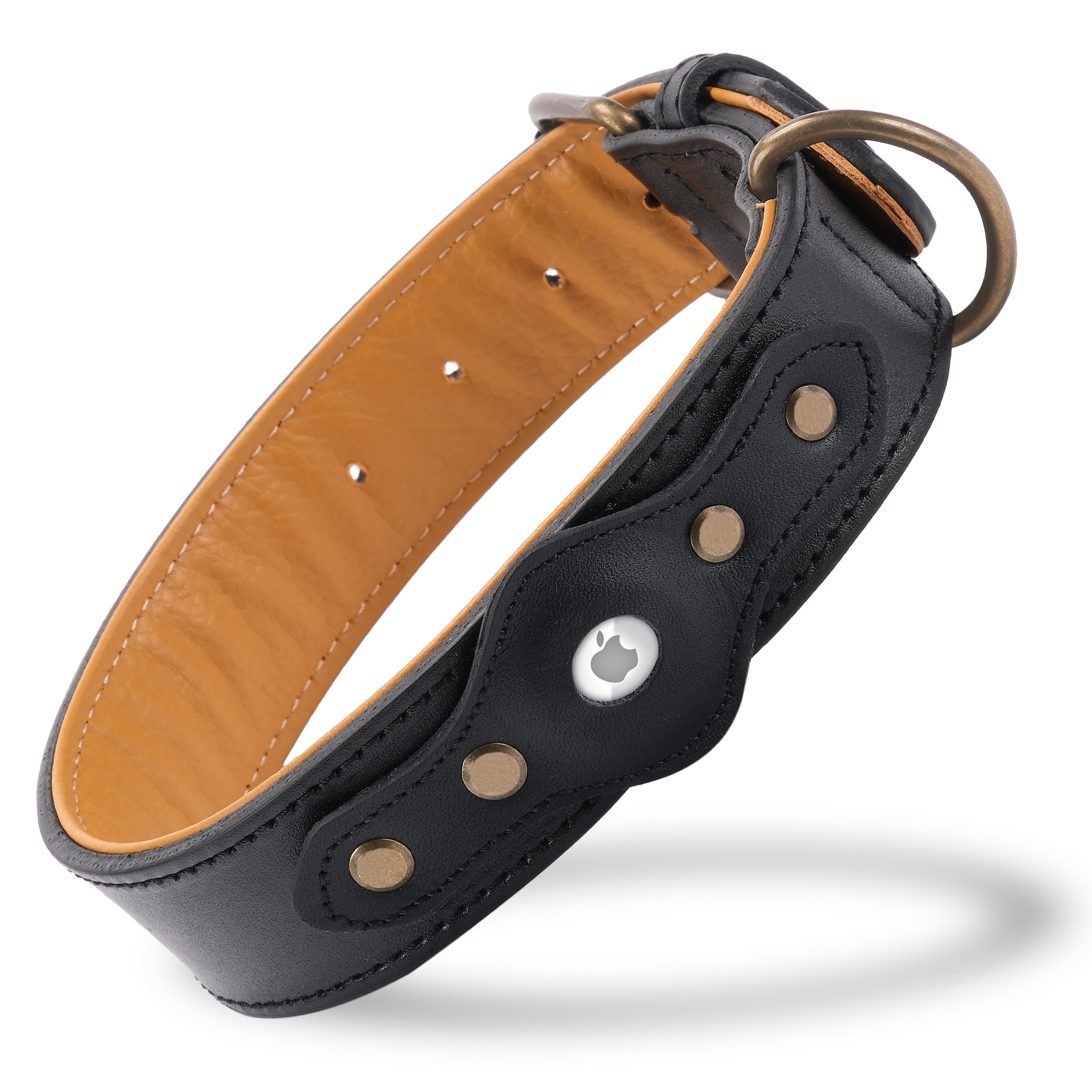 Filbert Leather Dog Collar with Airtag Holder, Upgraded Secure Airtag ...