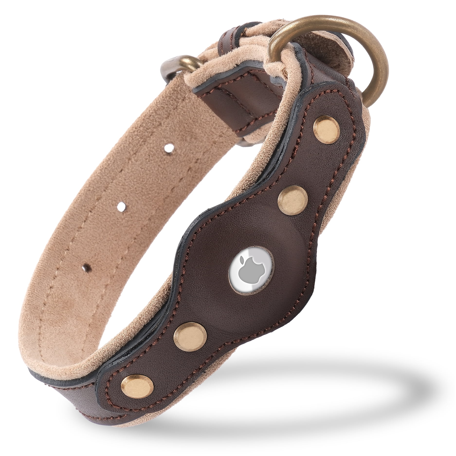 Filbert Leather Dog Collar with Airtag Holder, Upgraded Secure Airtag ...