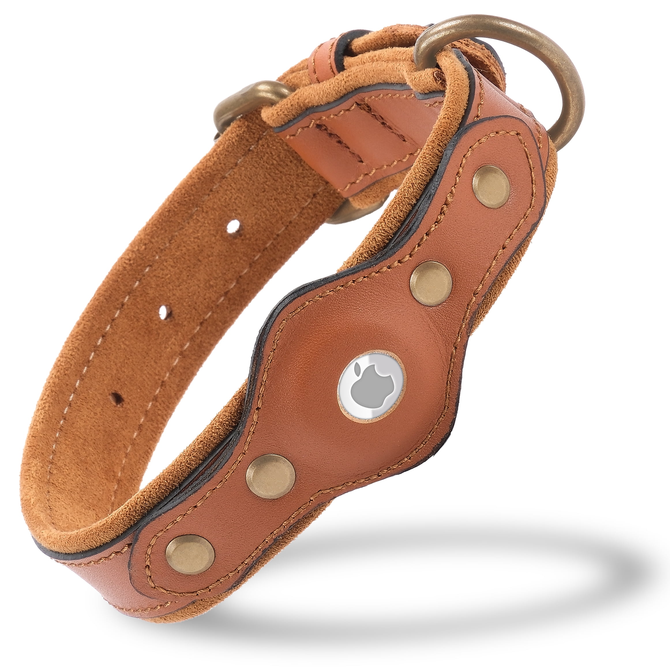 Filbert Leather Dog Collar with Airtag Holder, Upgraded Secure Airtag ...