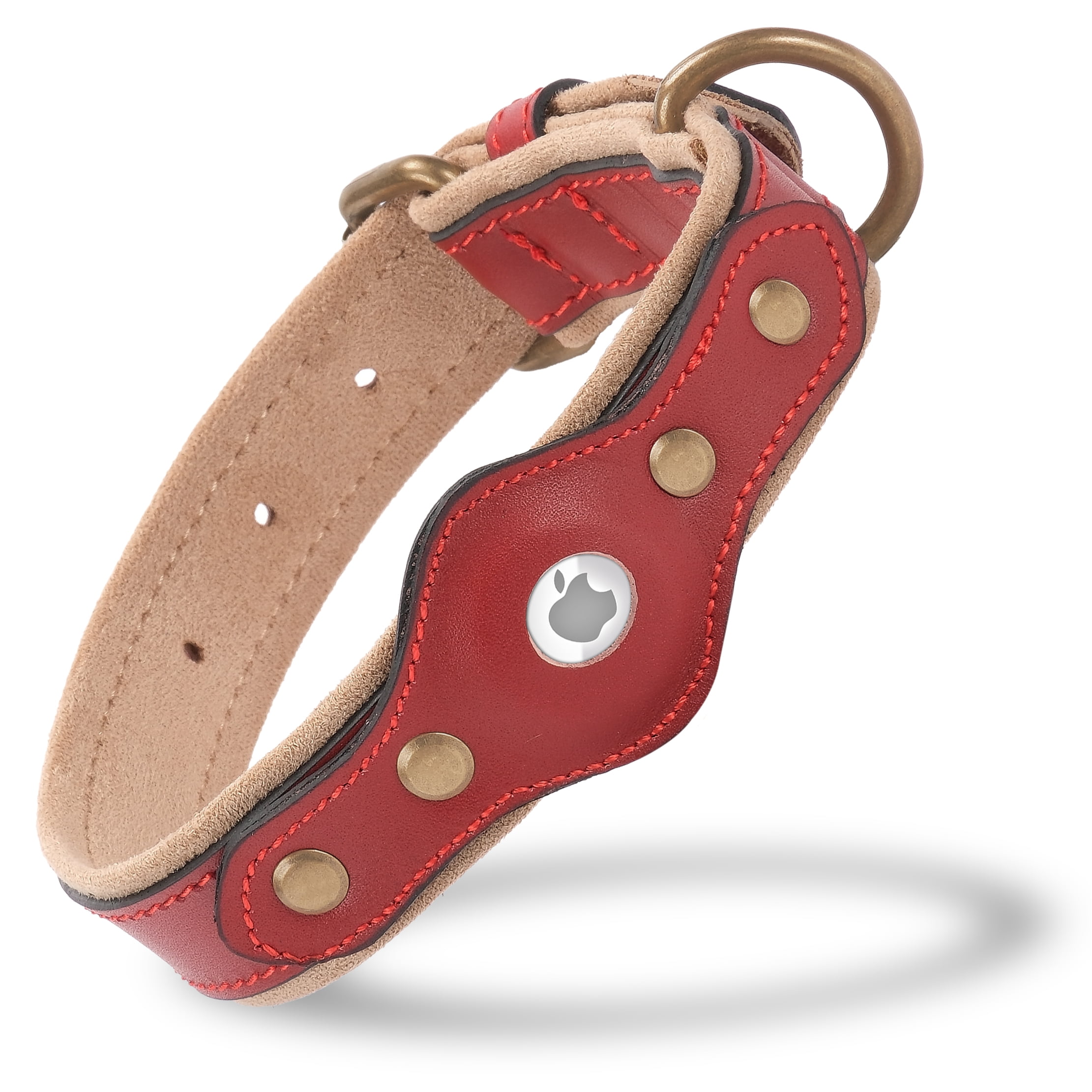 Filbert Leather Dog Collar with Airtag Holder, Upgraded Secure Airtag ...