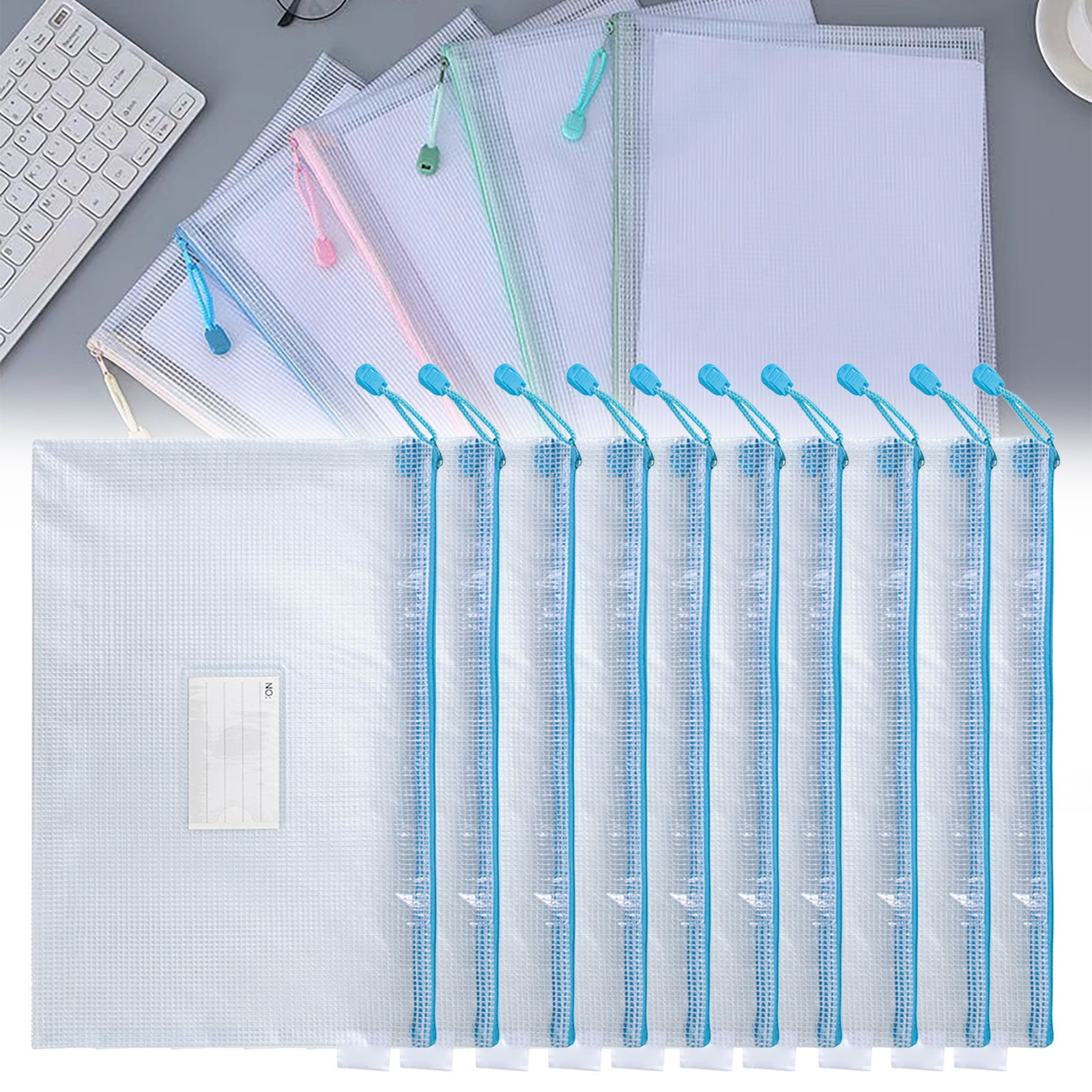 File Bag With Label 10Pc Light Blue|Mesh Zipper Pouch A4 10 Pack Zipper ...