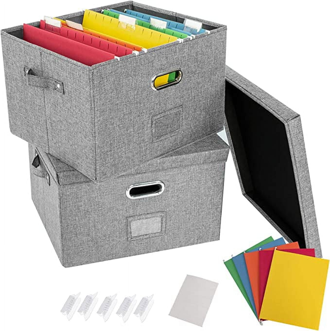 Durable Linen File Box with Handle & Lids, Document Organizer for ...