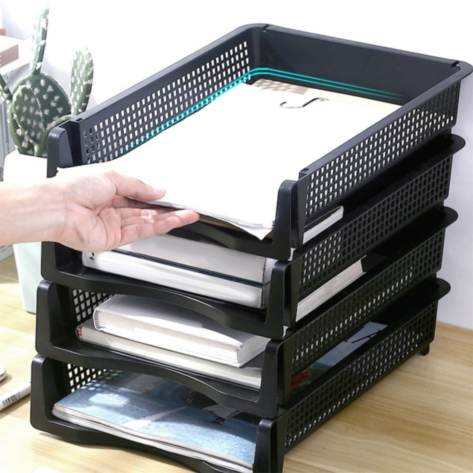 File Box Desktop Document Organizer Stackable Laminated Plastic Papers ...
