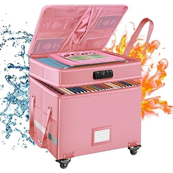 File Box with Lock,2-Layer Fireproof Document Box with Wheels ...