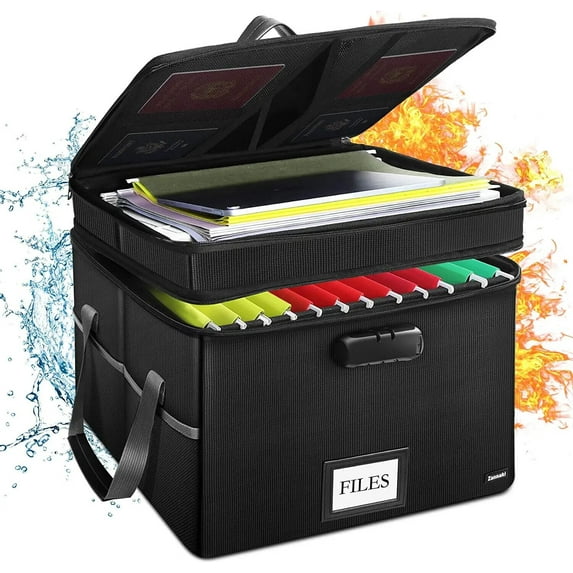 Famistar 2-Layer Fireproof Document Box, Portable File Organizer with ...