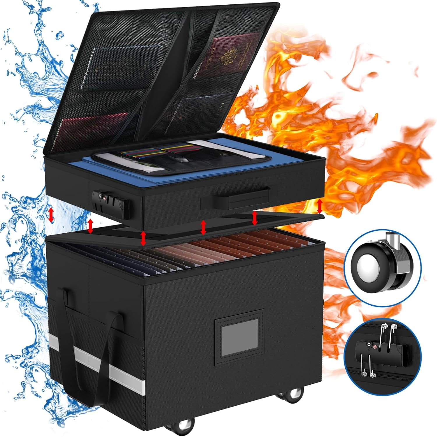 File Box with Lock, 2 Layers Detachable Fireproof Document Box with ...