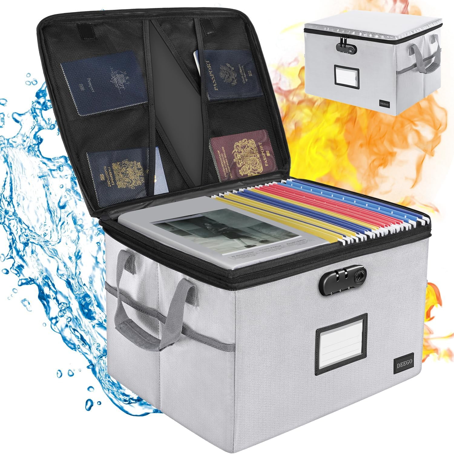 File Box with Lock, Fireproof Document Box Organizer for Important ...