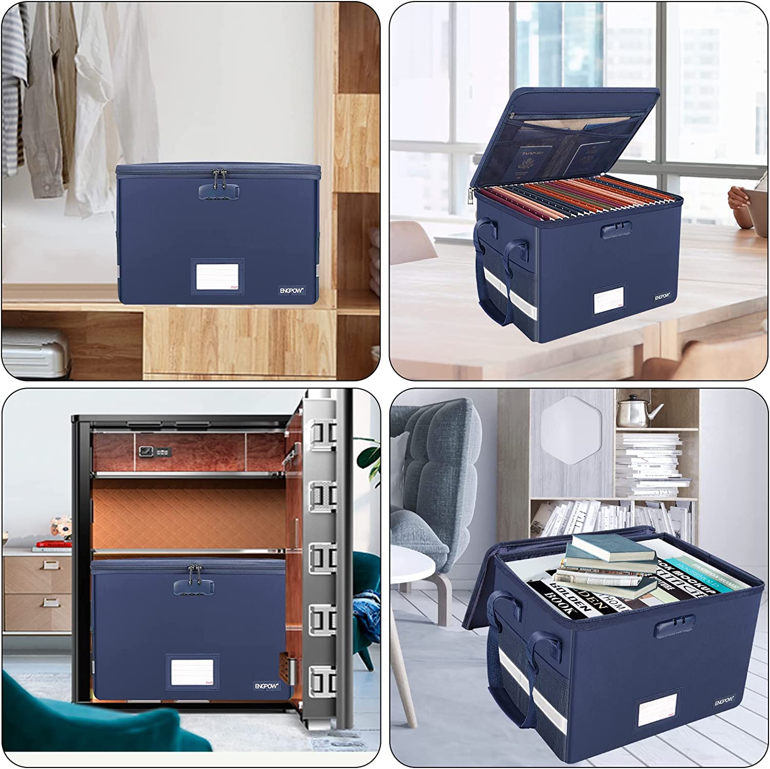 File Box with Lock, Fireproof Document Box with Pockets, Collapsible ...
