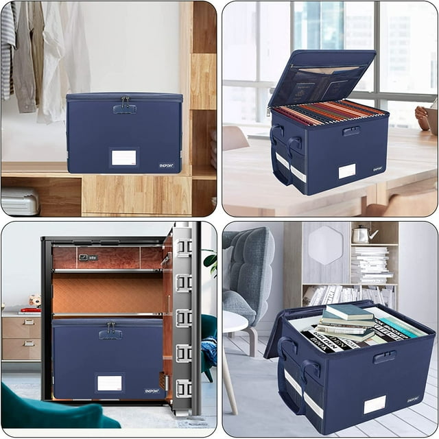 File Box with Lock, Fireproof Document Box with Pockets, Collapsible ...