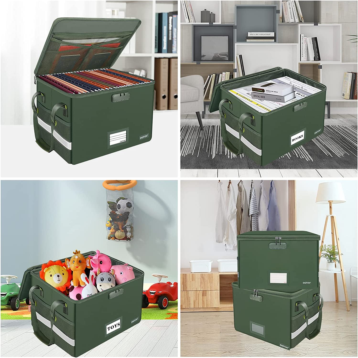 File Box with Lock, Fireproof Document Box with Pockets, Collapsible ...