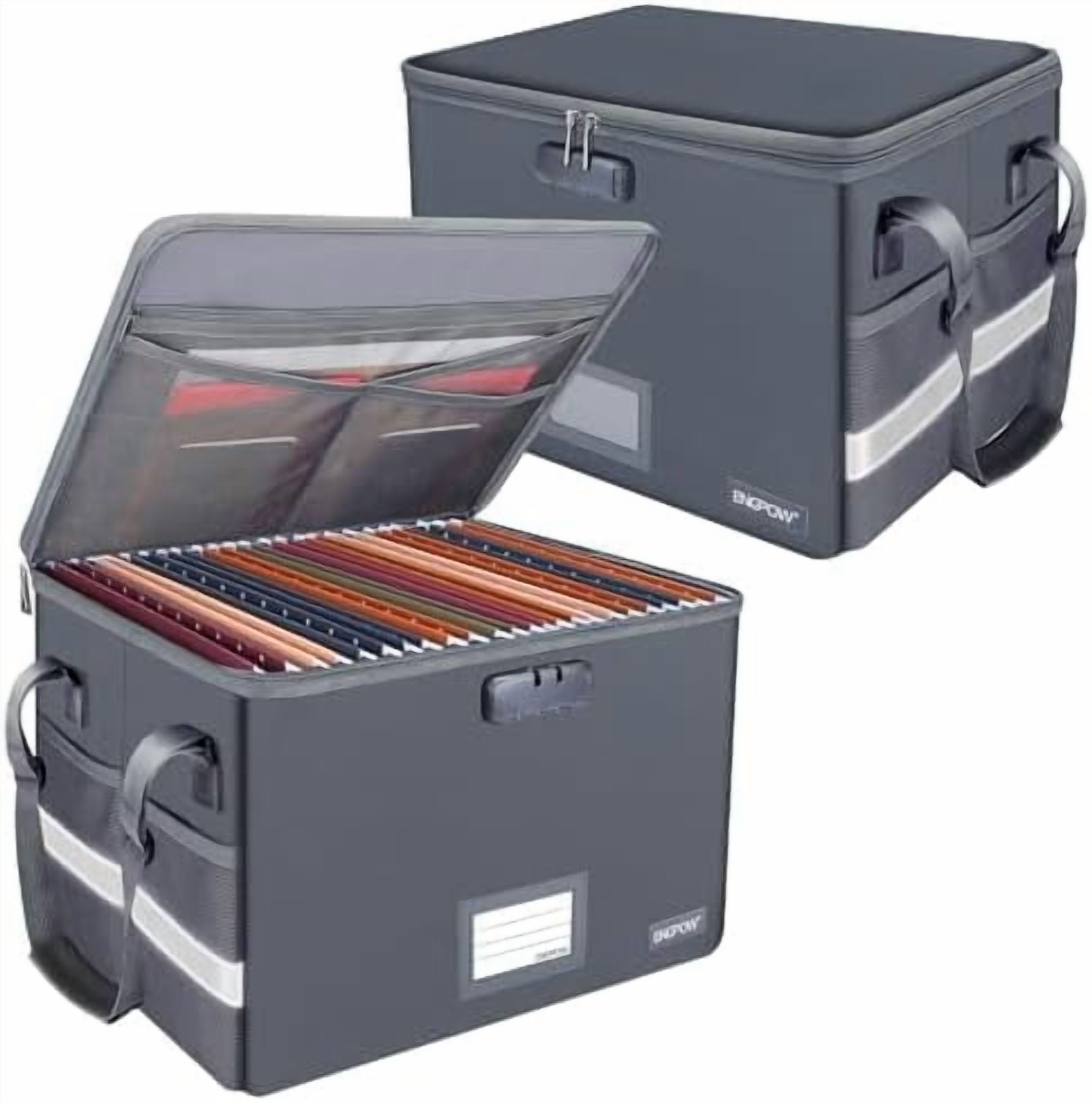 File Box with Lock, Fireproof Document Box with Pockets, Collapsible ...
