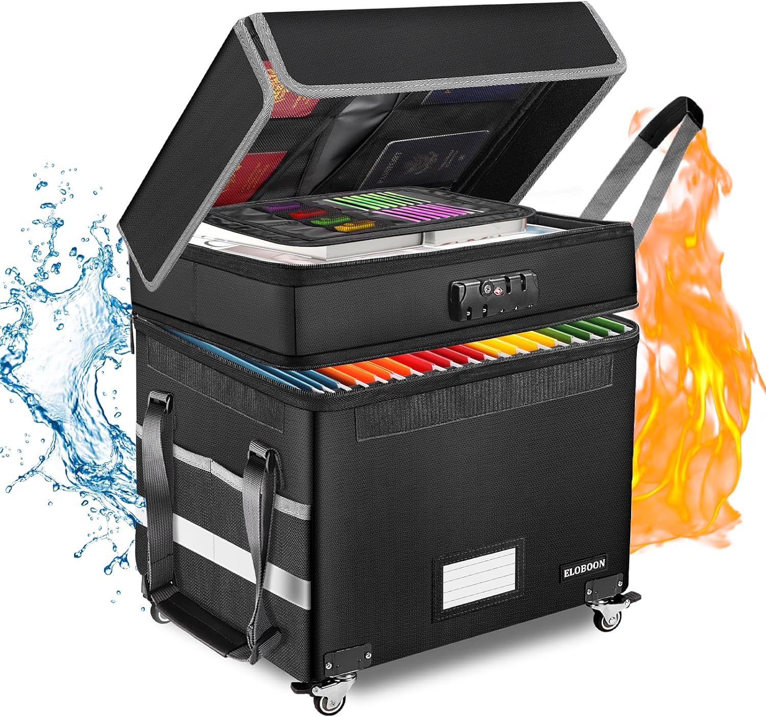 File Box with Lock, Fireproof Document Box with Wheels, Collapsible ...