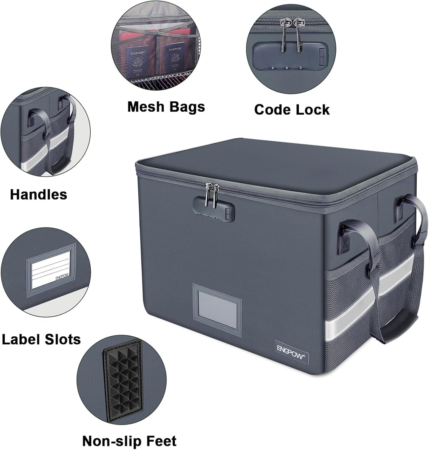 File Box with Lock, Fireproof Document Box with Zipper Lid, Collapsible ...
