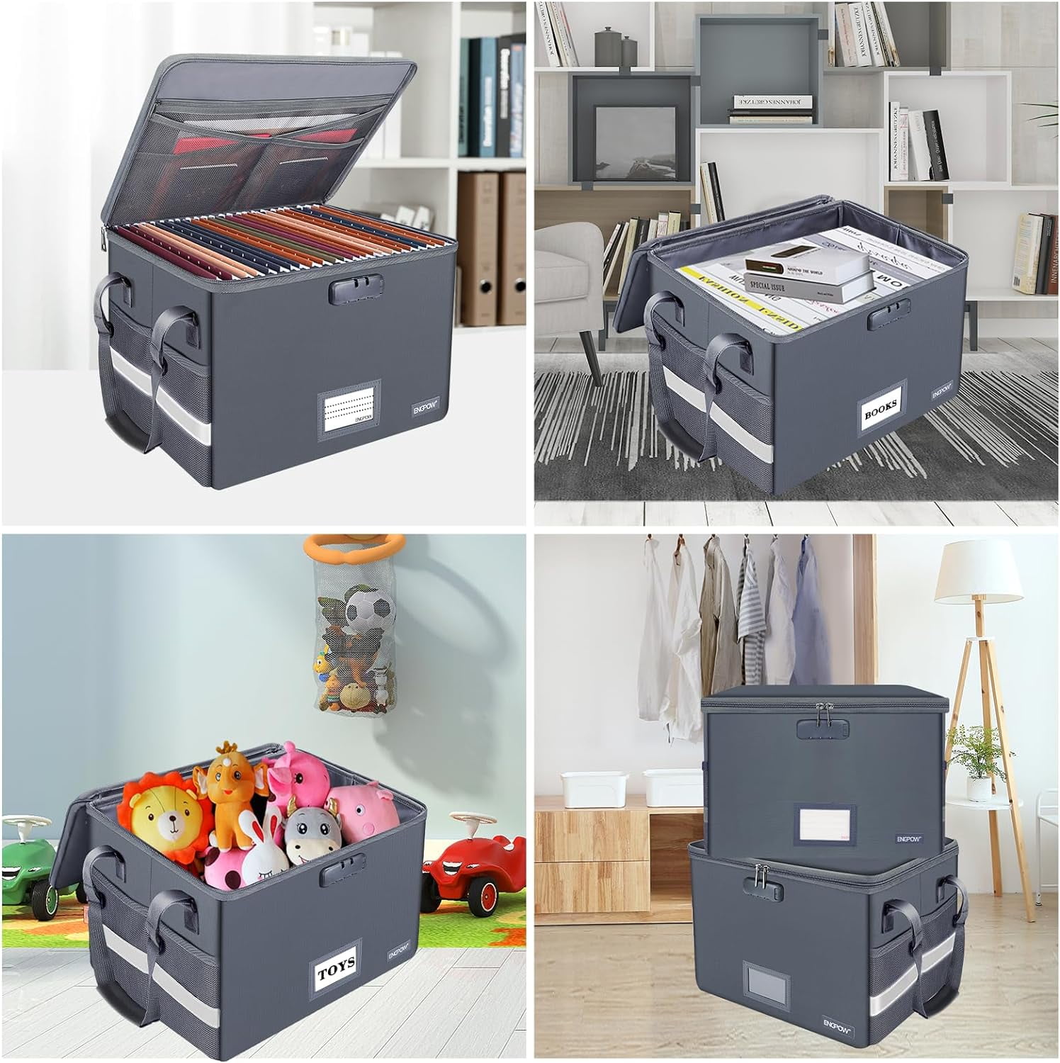 File Box with Lock,Fireproof Document Box with Zipper Lid,Collapsible ...
