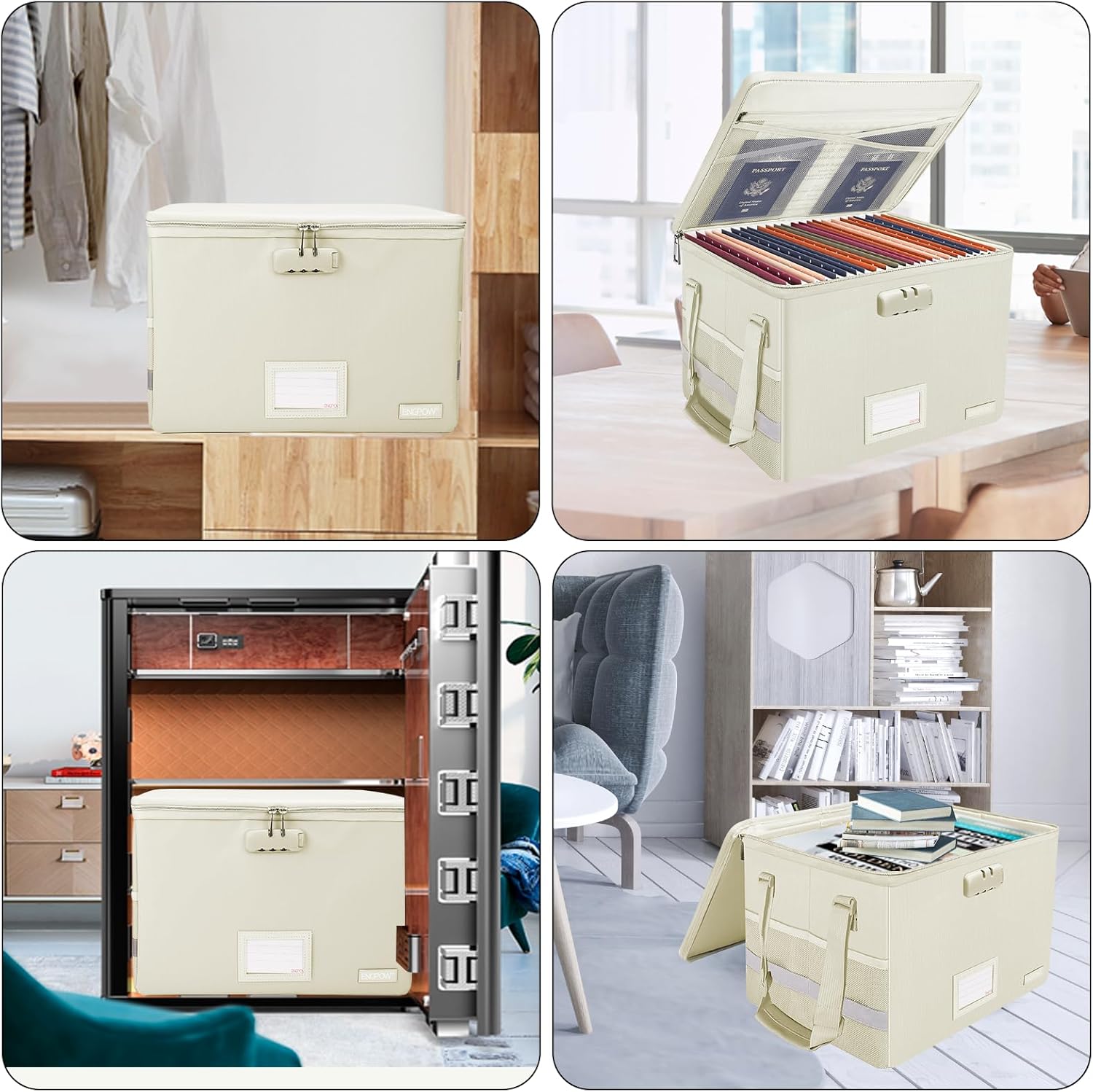 File Box with Lock, Fireproof Document Box with Zipper Lid, Collapsible ...