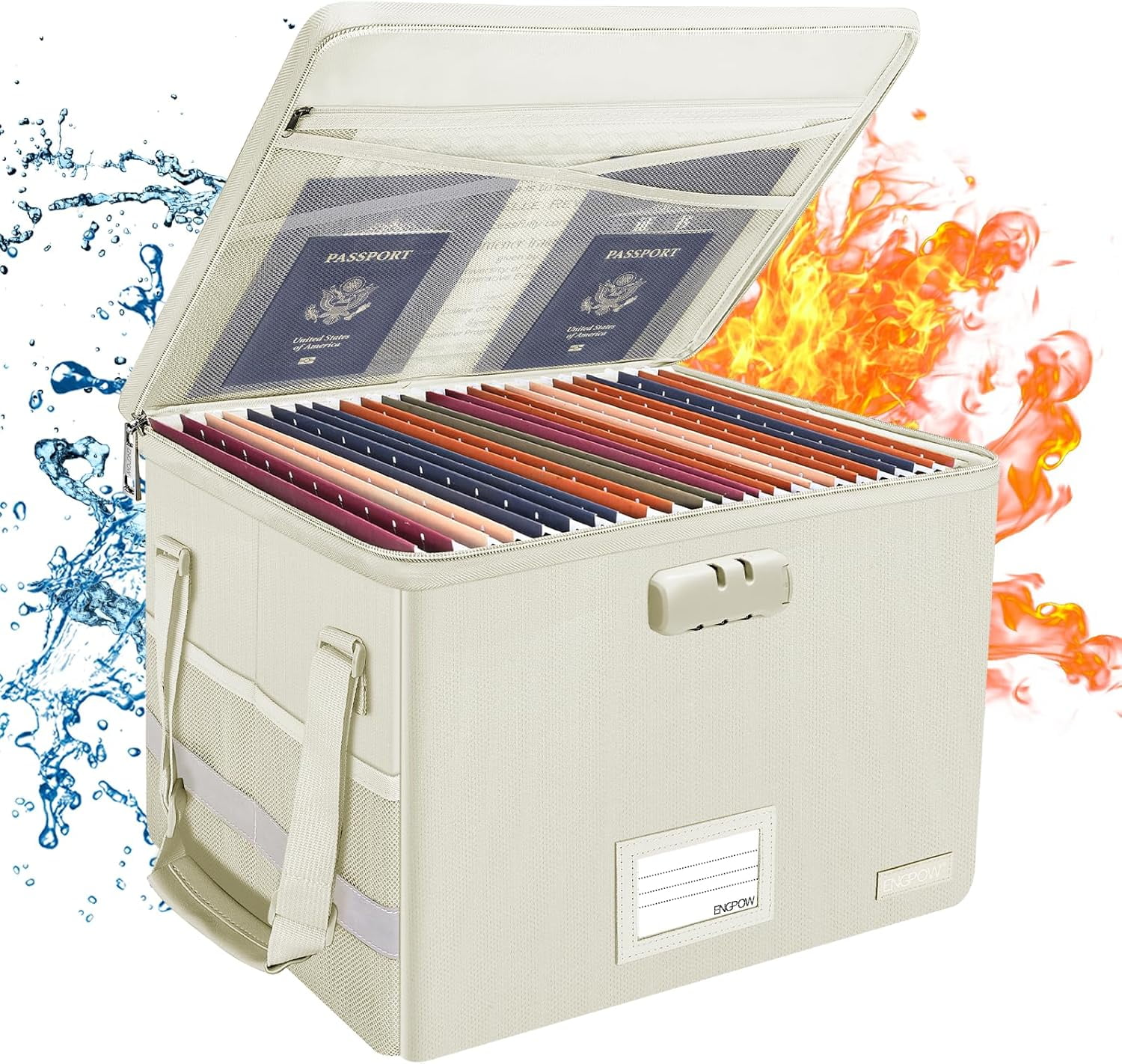 File Box with Lock,Fireproof Document Box with Zipper Lid,Collapsible ...