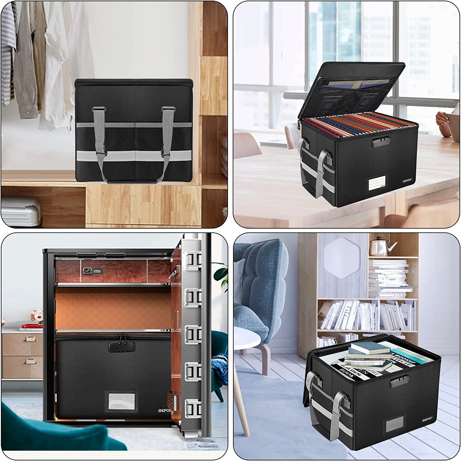 File Box with Lock,Fireproof Document Box with Zipper＆Pockets ...