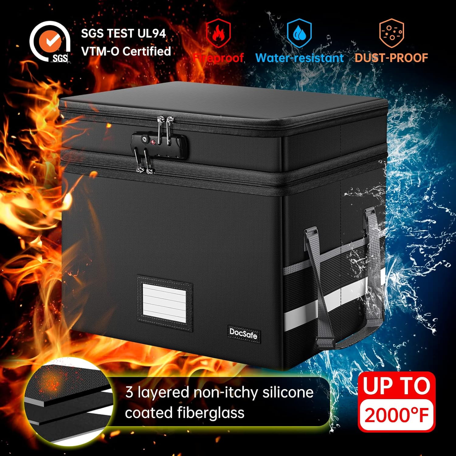 File Box with Lock,Multi-Layer Fireproof Document Box Collapsible File ...