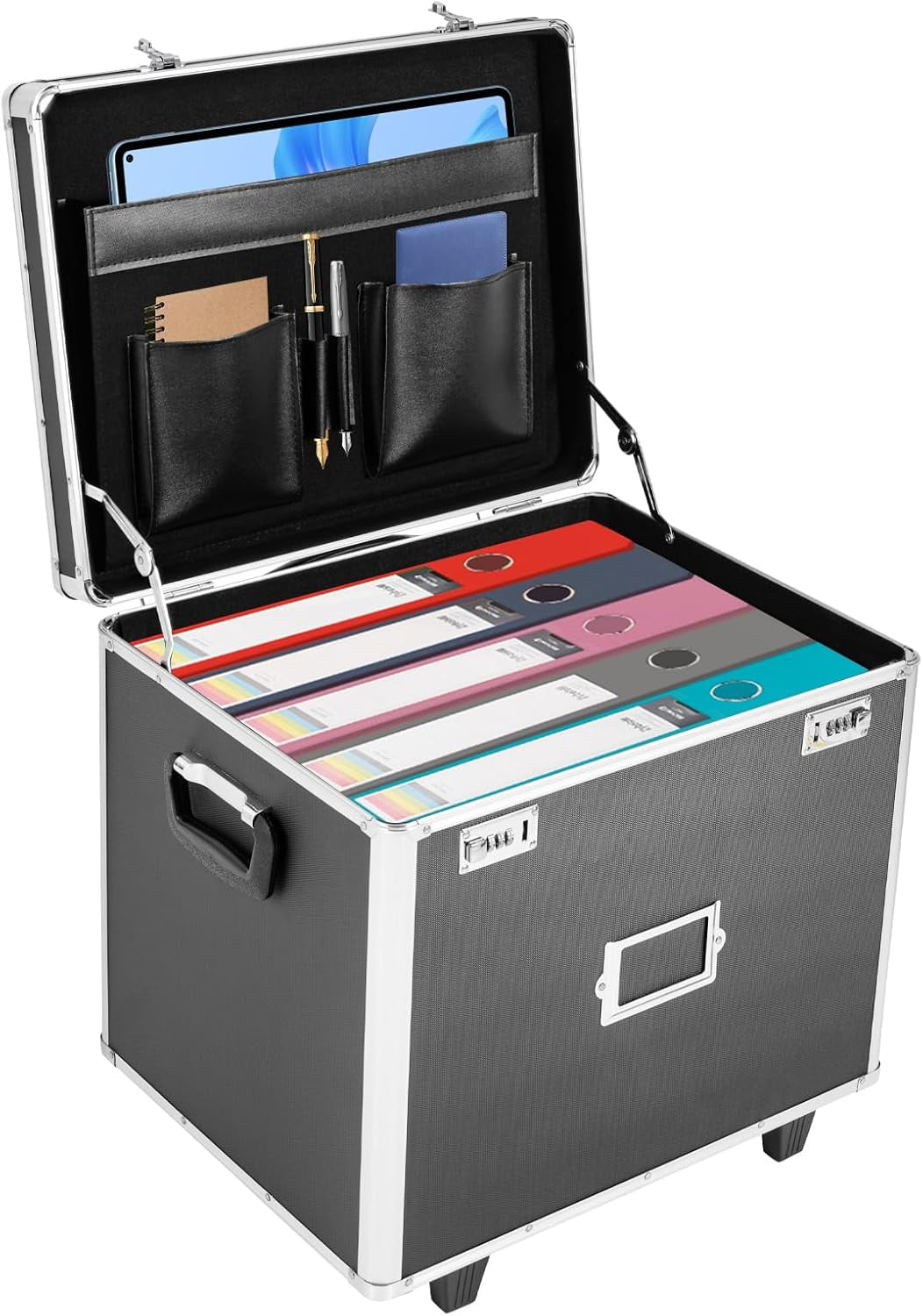 File Box With Lock, Multi-Layer Fireproof Document Box With Wheels ...