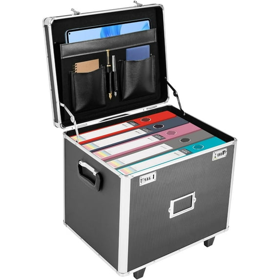 File Box With Lock, Multi-Layer Fireproof Document Box With Wheels ...