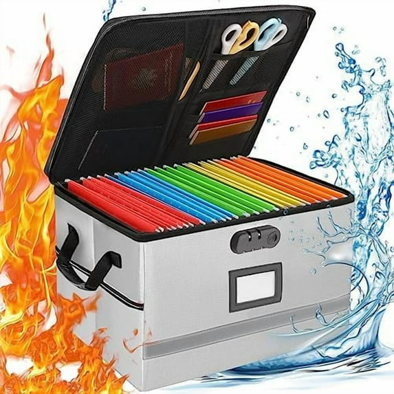 File Box with Lock, Portable Document Organizer Box with Handle, Fireproof File Box for Home ...