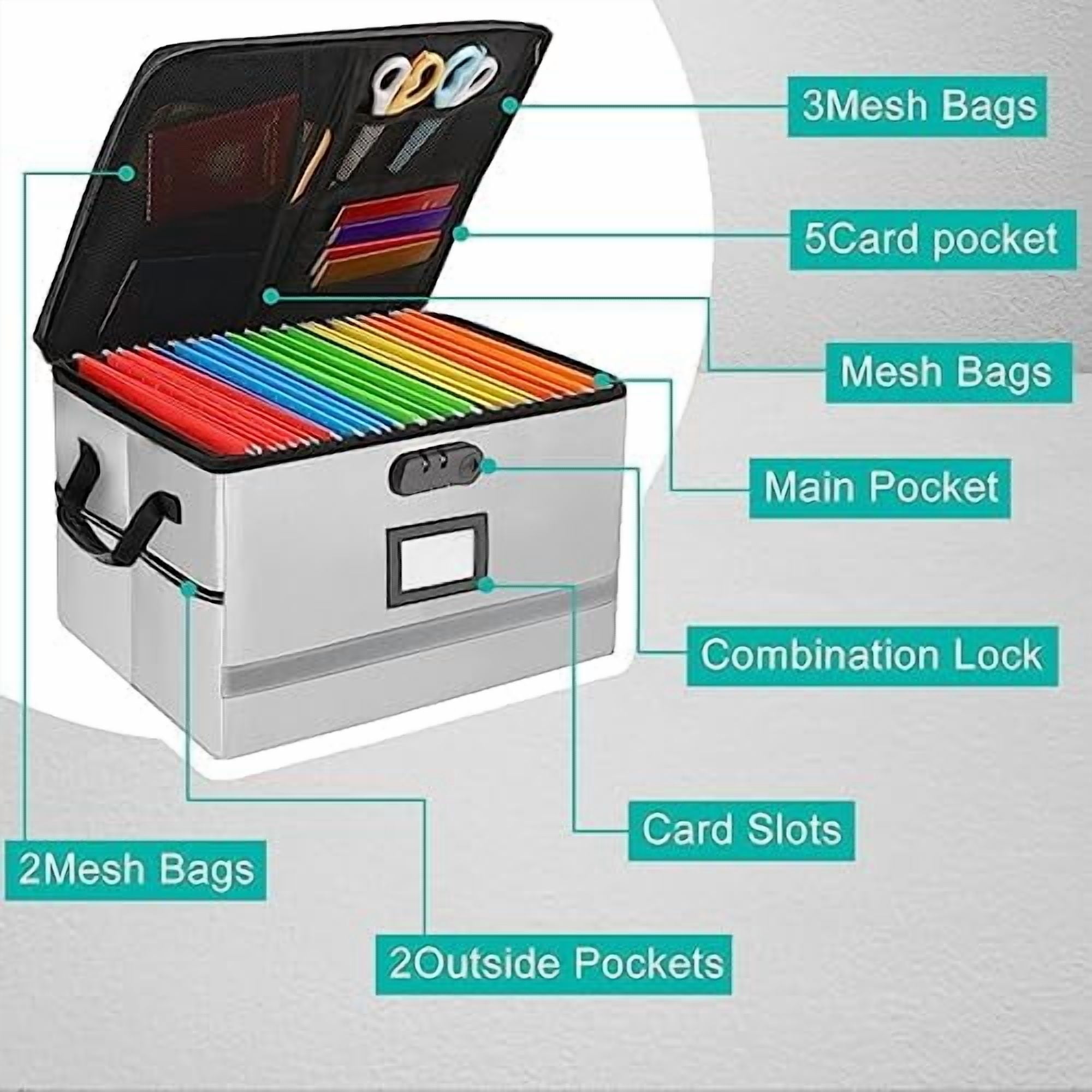 File Box with Lock, Portable Document Organizer Box with Handle ...