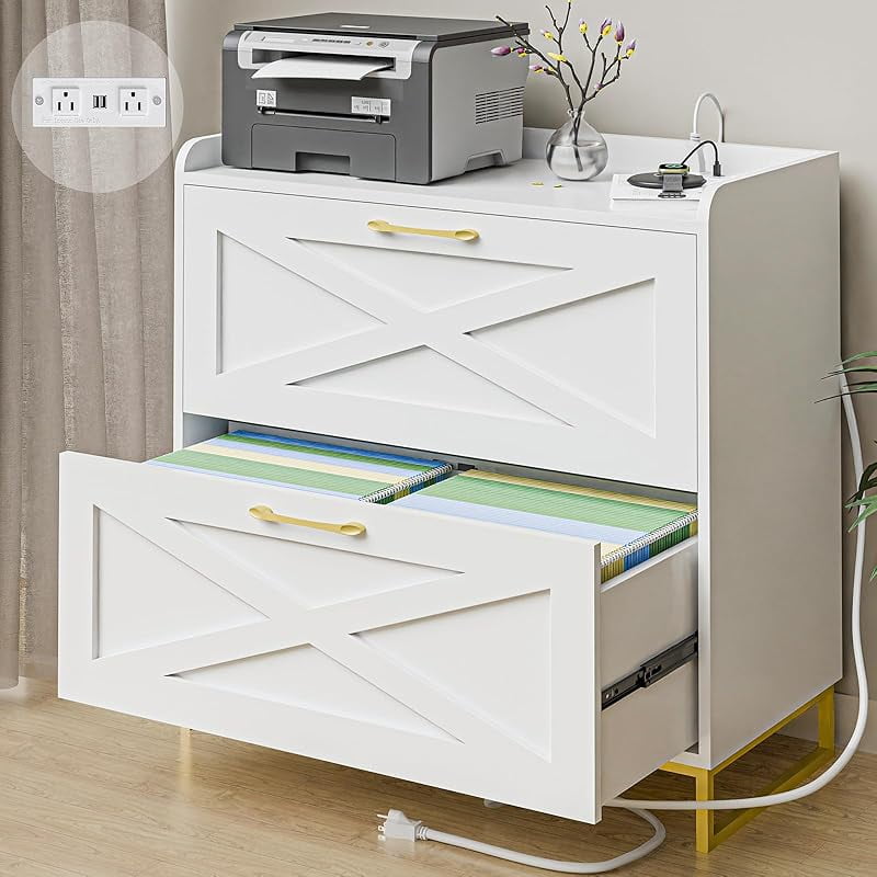 File Cabinet 2 Drawer File Cabinet with Charging Station for Legal ...