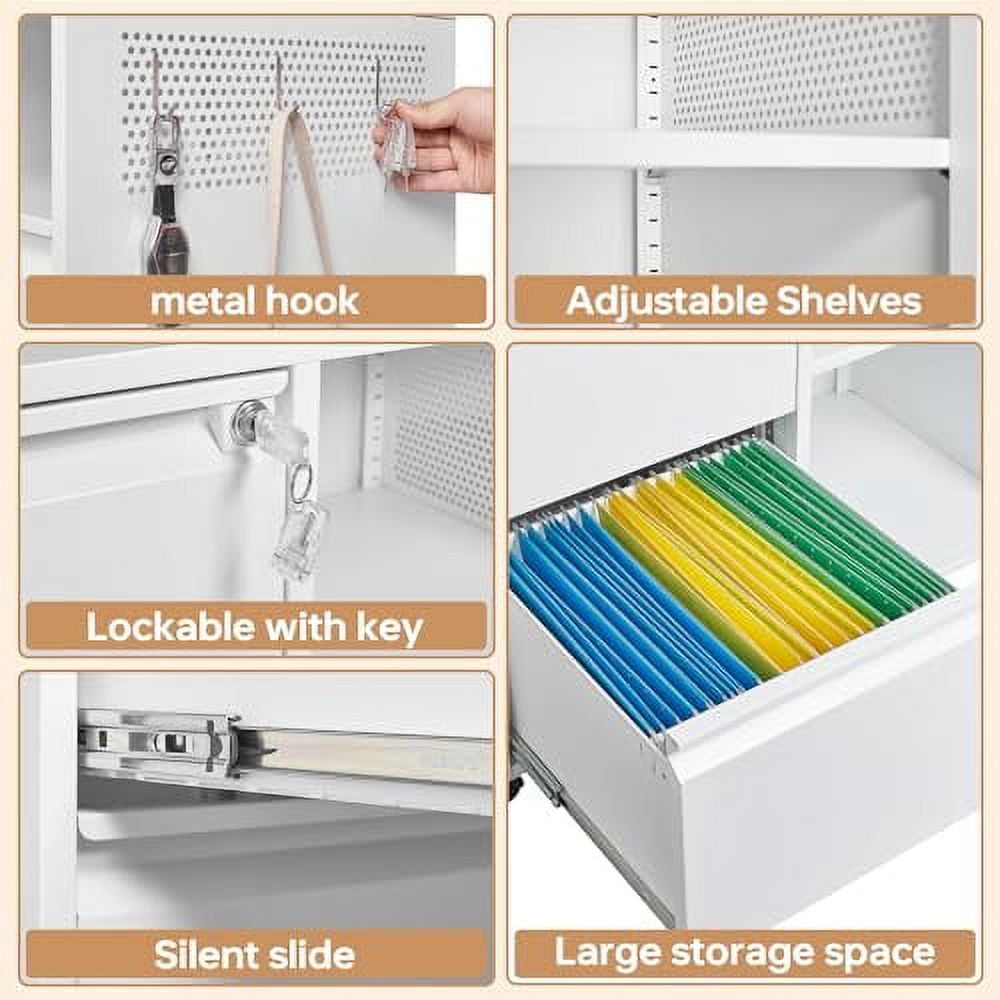 File Cabinet 2 Drawer, Mobile Lateral Filing Cabinet with Lock, Printer ...