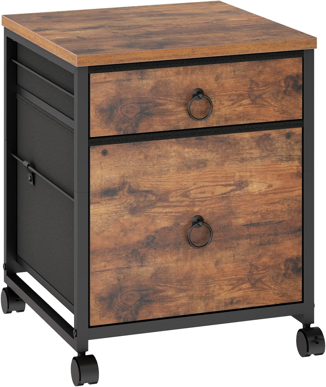 File Cabinet, 2-Drawer Vertical Mobile Office Rolling Printer Stand ...