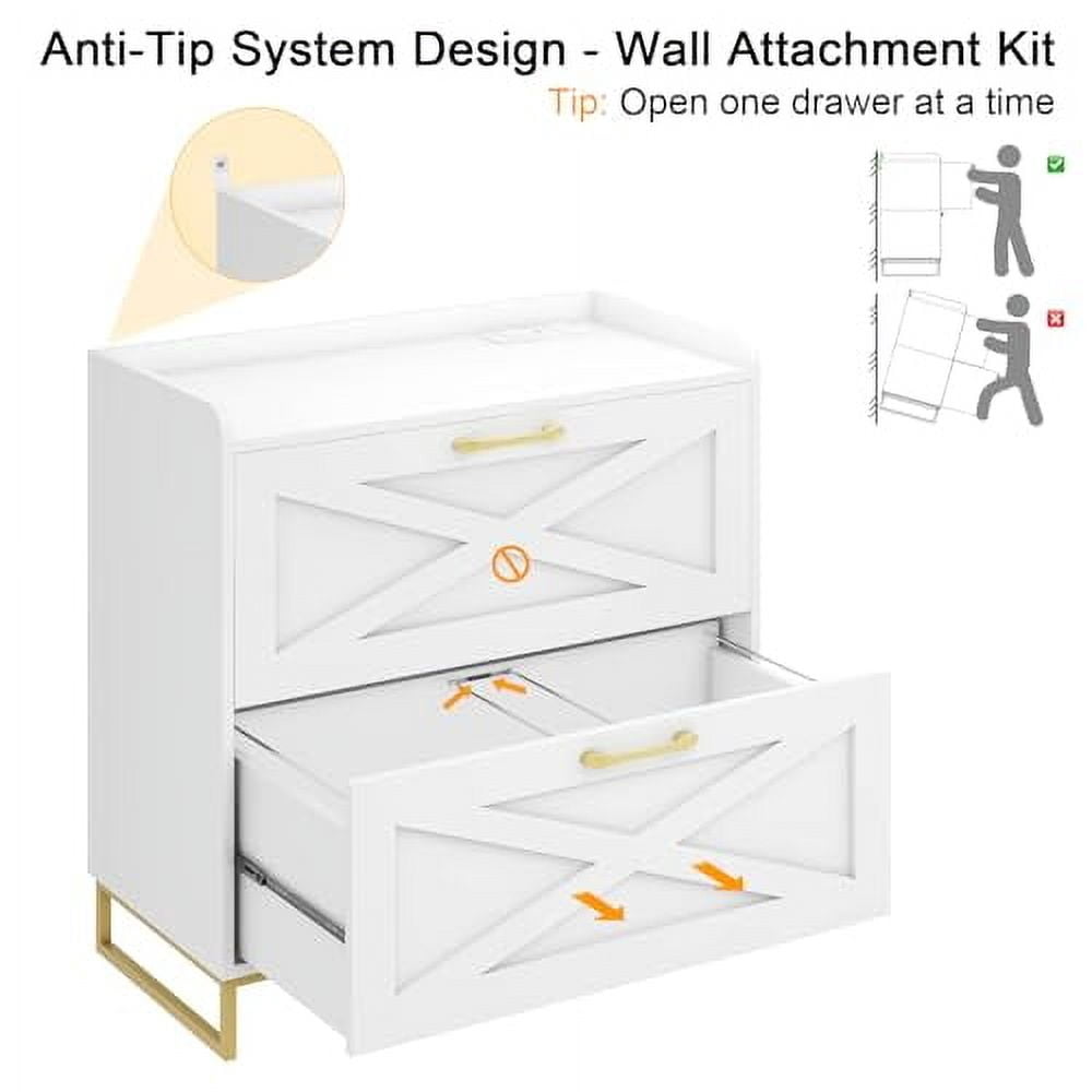 File Cabinet 2 Drawers Lateral File Cabinet with Charging Station for ...