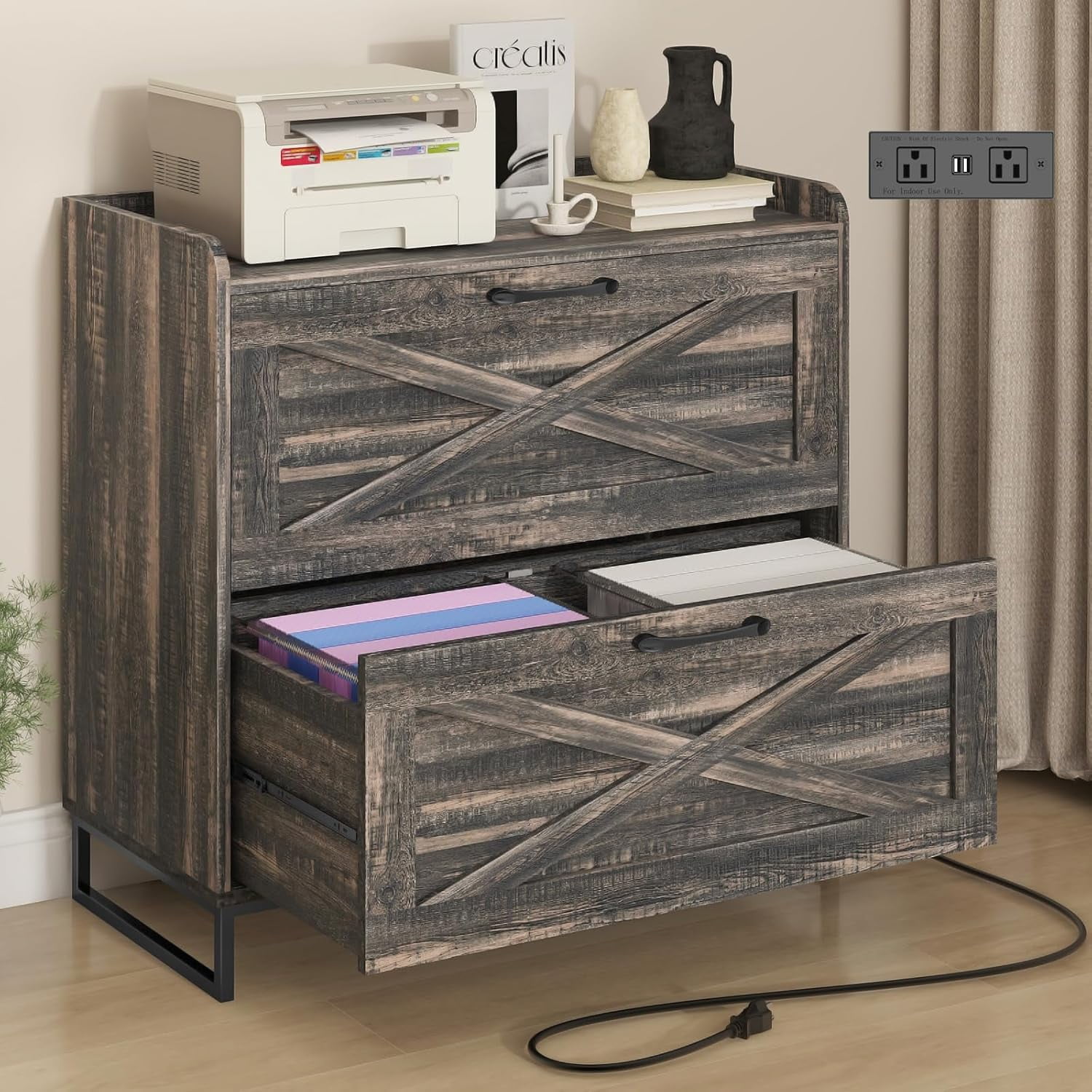 File Cabinet 2 Drawers Lateral File Cabinet with Charging Station for ...