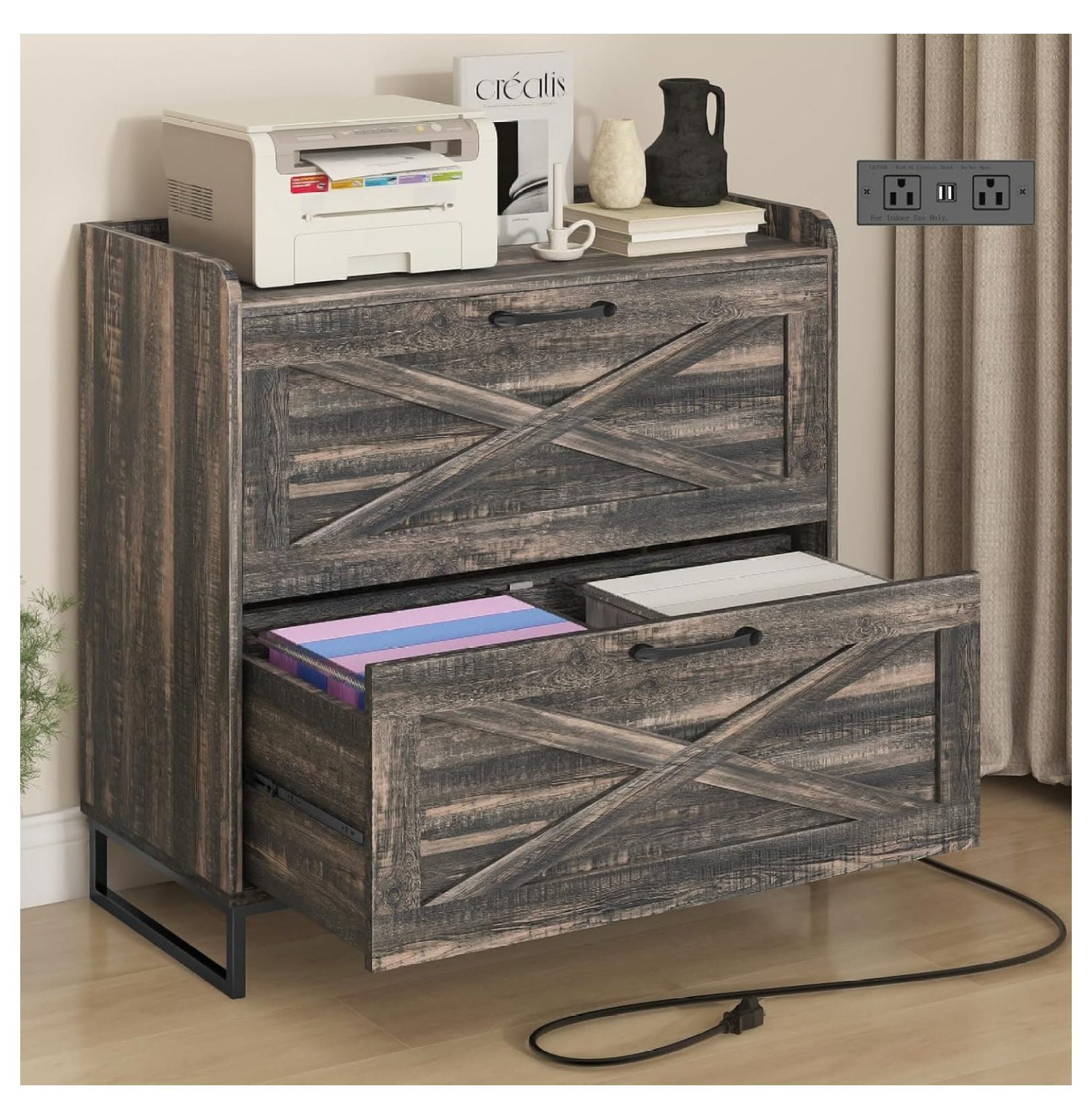 File Cabinet 2 Drawers Lateral File Cabinet with Charging Station for ...