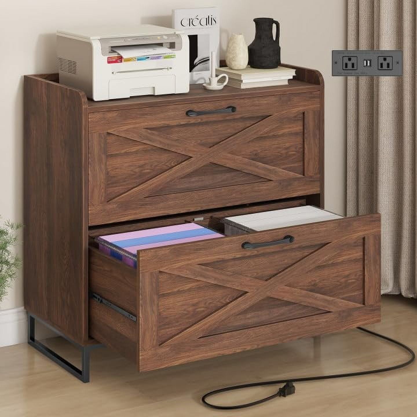 File Cabinet 2 Drawers Lateral File Cabinet with Charging Station for ...