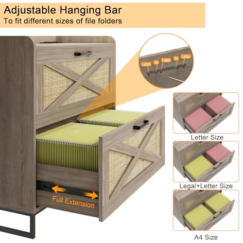 File Cabinet 2 Drawers Lateral File Cabinet with Charging Station for ...