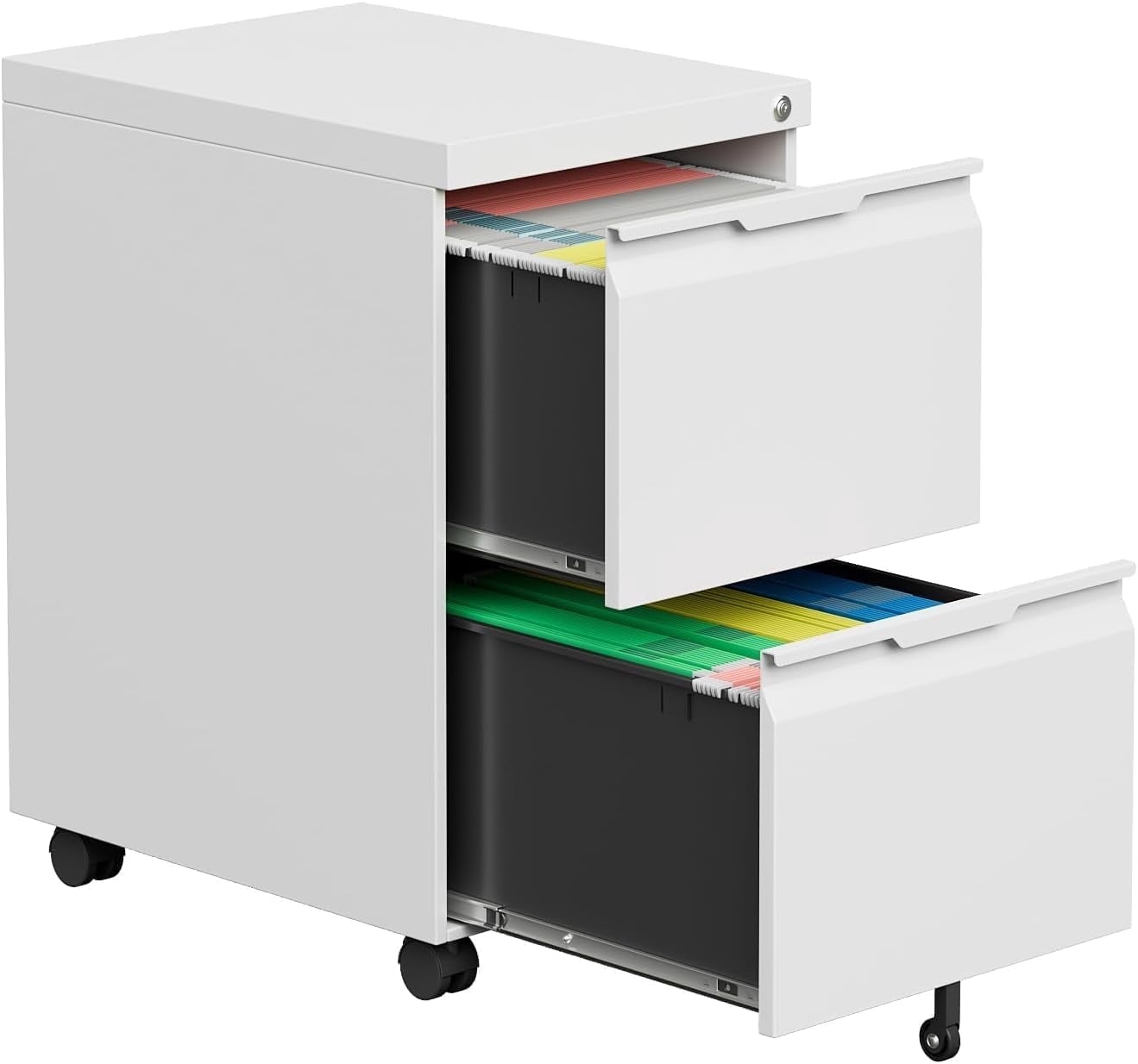Kooyon File Cabinet, 2 Drawers on Wheels, Locking Metal Filing Cabinet ...
