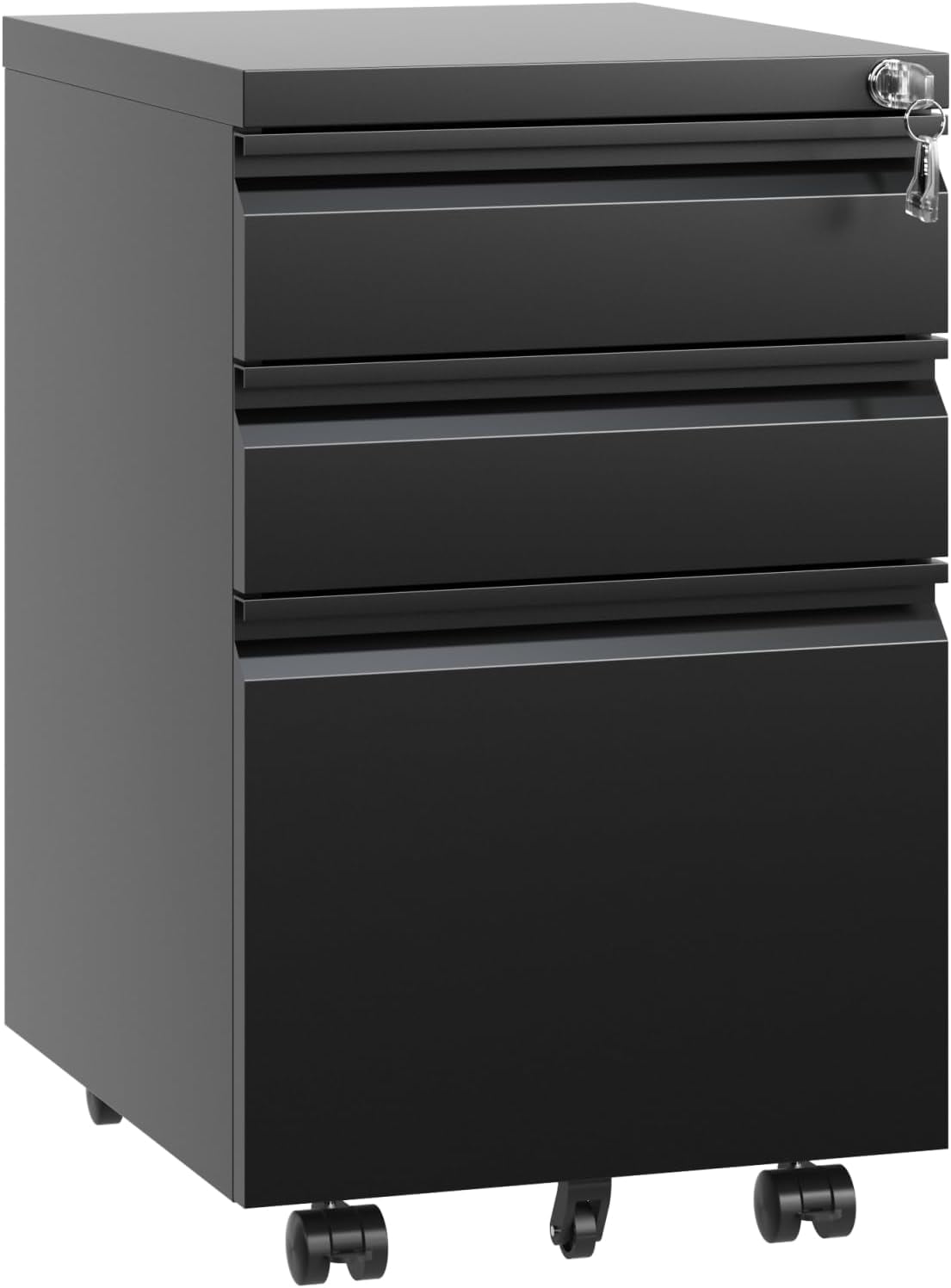 File Cabinet 3 Drawer with Lock,Metal Rolling Filing Cabinets Under ...