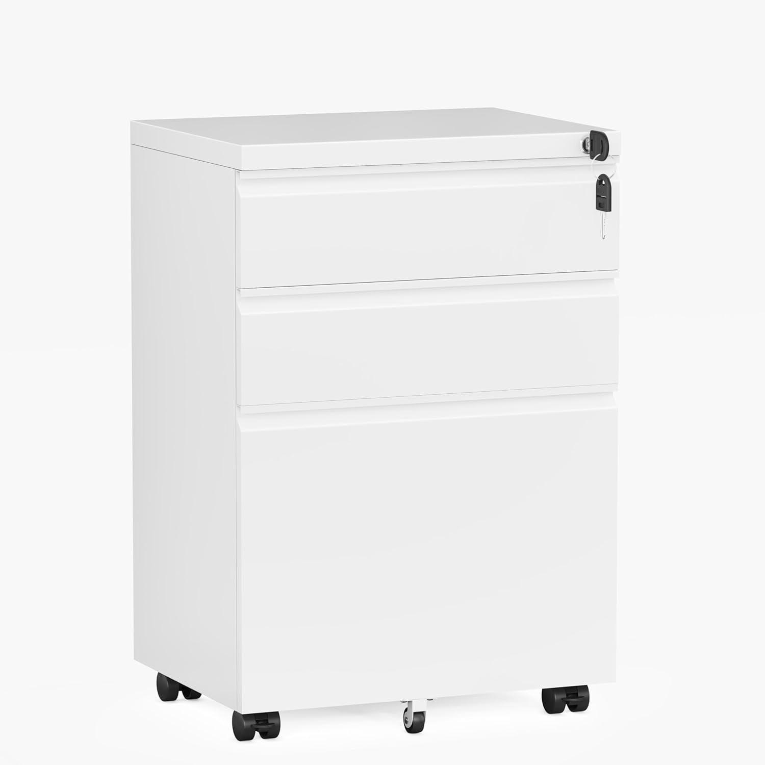 File Cabinet, 3-Drawer Rolling File Cabinet with Lock, Metal Mobile ...