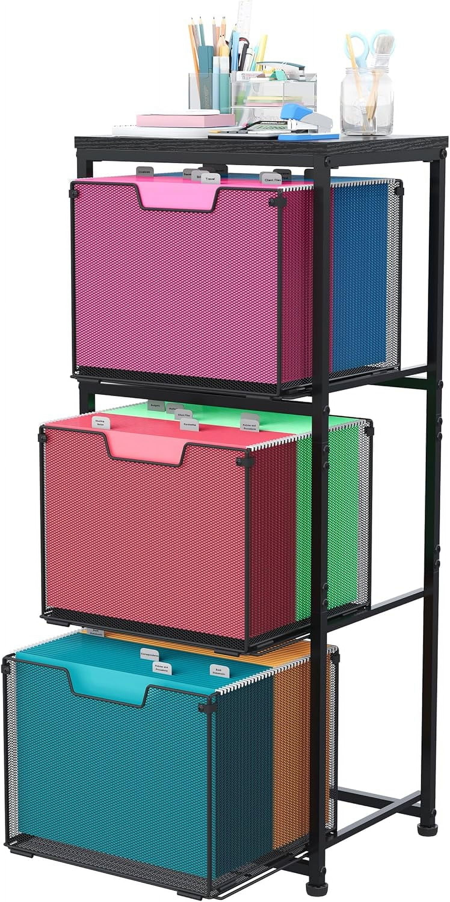 File Cabinet 3 Drawers, Hanging Letter File Holder with Metal Frame ...