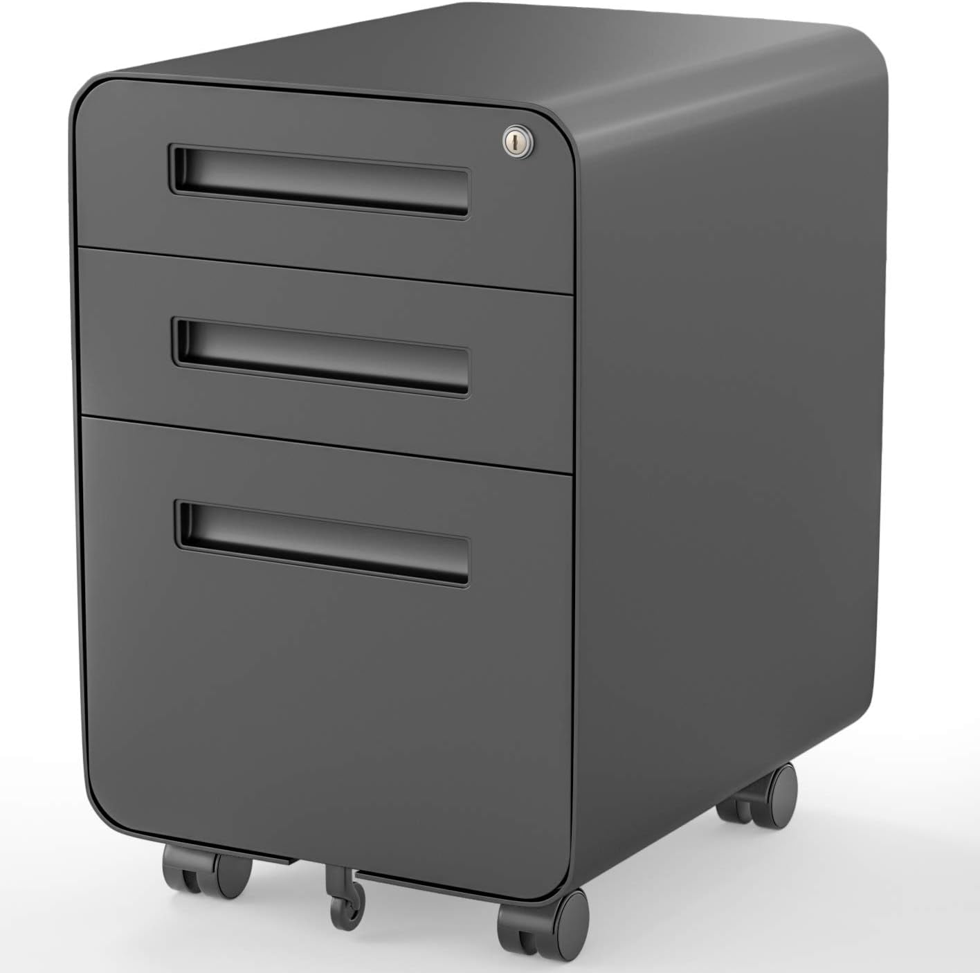 File Cabinet, 3 Drawers Mobile Filing Cabinet with Lock, Steel File ...
