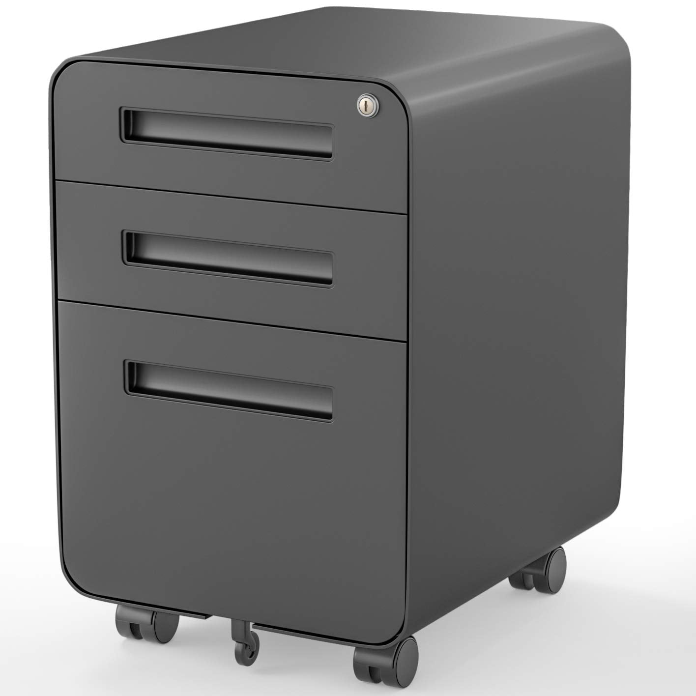 File Cabinet, 3 Drawers Mobile Filing Cabinet with Lock, Steel File ...