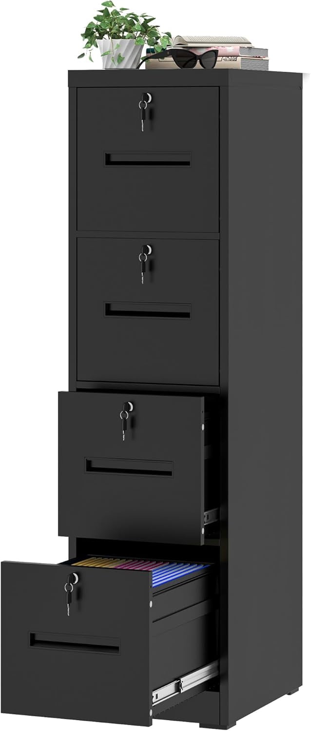 File Cabinet 4 Drawer with Lock, Vertical Filing Cabinets for Home ...