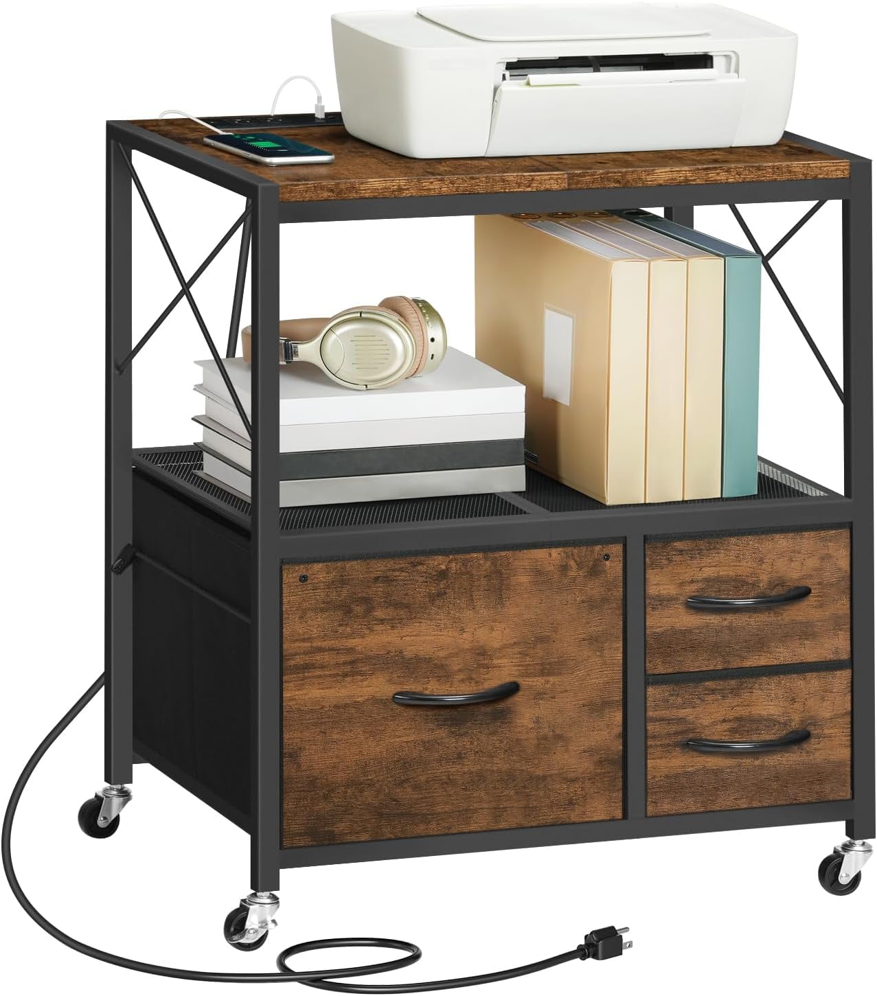 File Cabinet with Charging Station, 3 Drawer Lateral Filing for Home ...