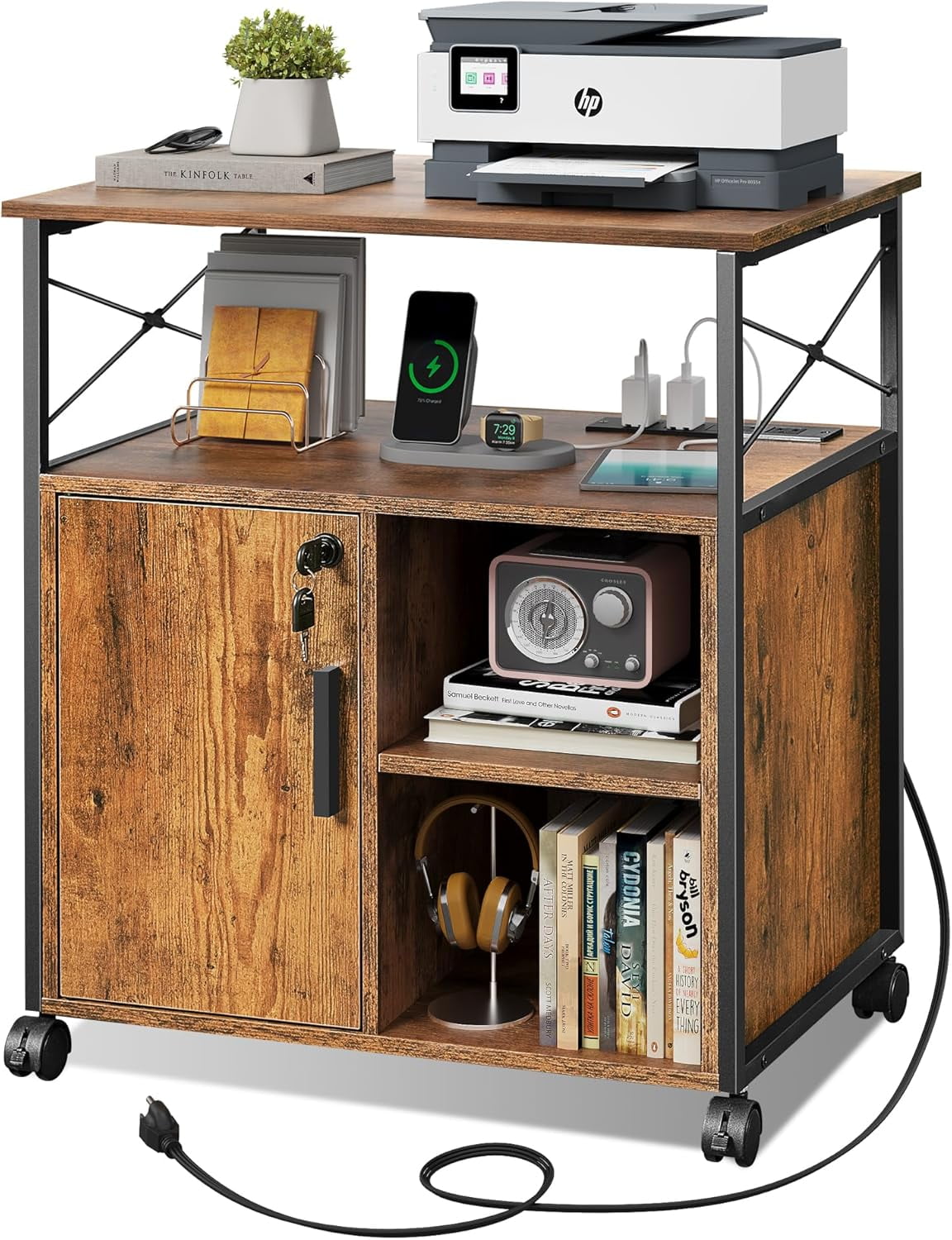 File Cabinet with Charging Station, Lockable Lateral Filing Cabinets ...