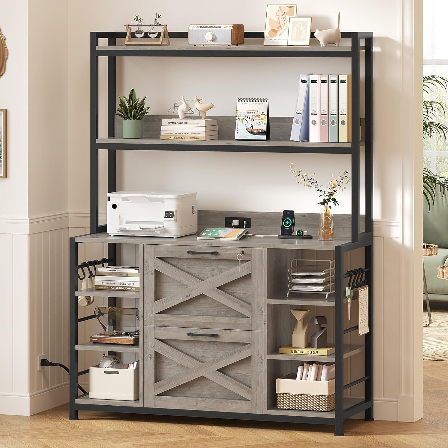 File Cabinet with Charging Station, Vertical Filing Cabinet with Lock ...
