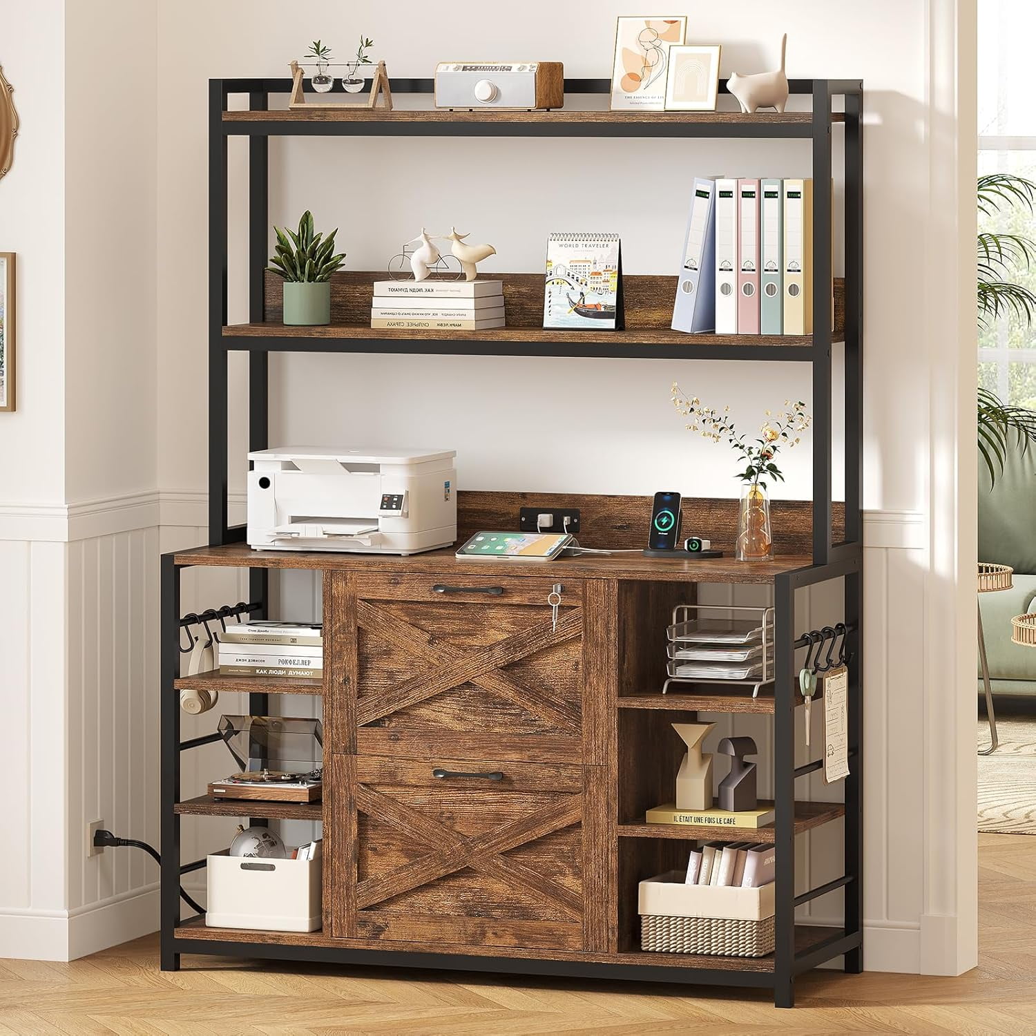 File Cabinet with Charging Station, Vertical Filing Cabinet with Lock ...